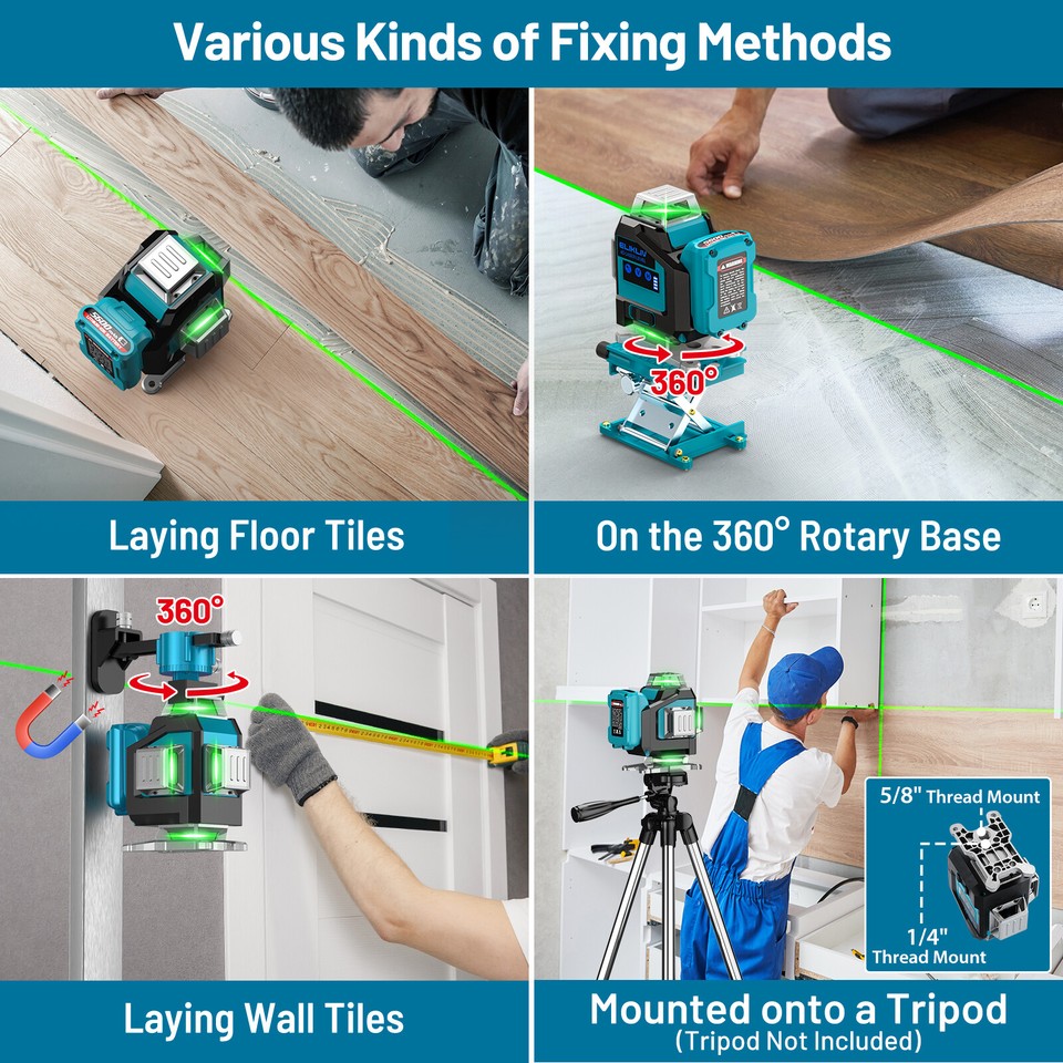 Elikliv 4D Self-leveling Laser Level 4x360 Green Beam Horizontal ...