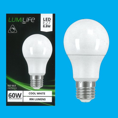 8x 8.8W Dimmable LED GLS A60 4000k Cool White, ES E27 Light Bulbs Lamp ...