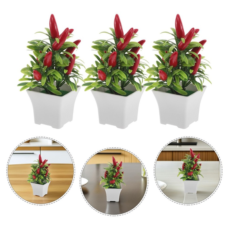 6pcs Simulation Chili Pepper Bonsai, Artificial Chili Plants in Pot ...