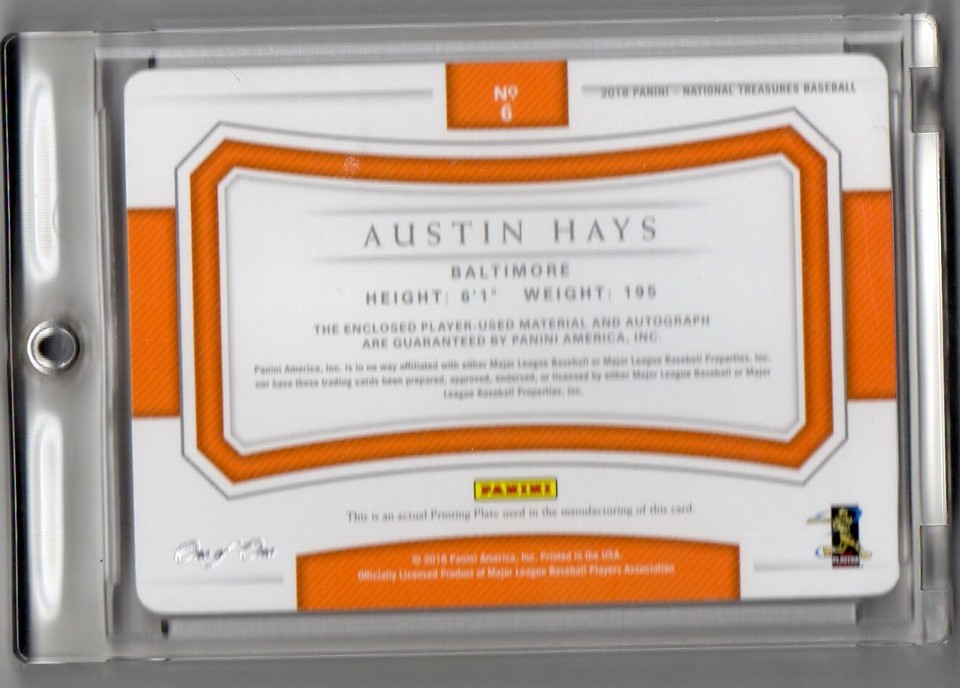 2018 National Treasures Austin Hays Autographed Patch Plate 1/1 Auto | eBay