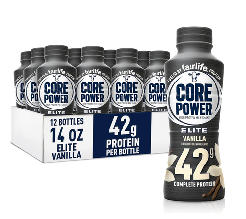 Core Power Elite High Protein Shake, Vanilla, 42g Bottle, 14oz, 12 Pack ...