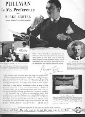 PULLMAN CO TRAIN CARS 1937 MY PREFERENCE BOAKE CARTER RADIO NEWS ...