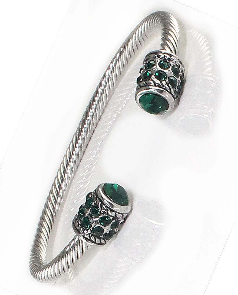 Emerald Green Rhinestone Crystal Cuff Bracelet Silver Bangle Wire | eBay