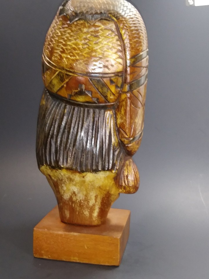 Peruvian Hand Carving wood Native Indian head Folk Art statue gilt ...