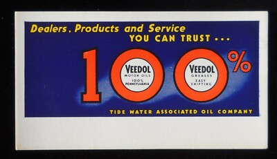 1940s BLOTTER Veedol Motor Oils Tide Water Associated Oil Company ...