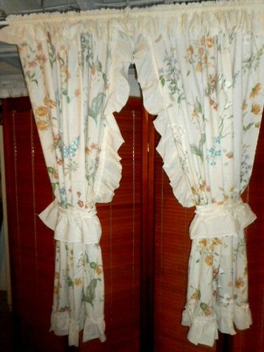 J.C. PENNEY PRISCILLA CURTAINS 94" W x 63" L CREAM FLORAL PRINT W ...