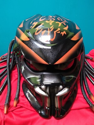 GREAT ORANGE FIRE MOTIF PREDATOR HELMET DOT ECE WITH 3 LASERS ...