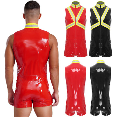Mens Firefighter Stylish Halloween Glossy Cosplay Costume Stand Collar ...
