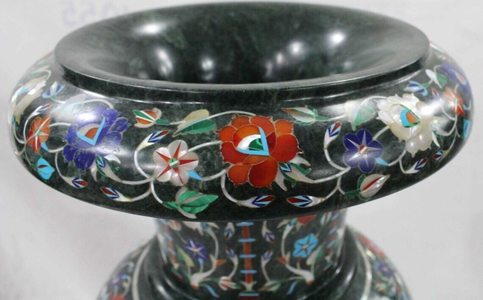 Green Marble Vase Semi Precious Stone Inlay Work Flower Pot for Garden ...
