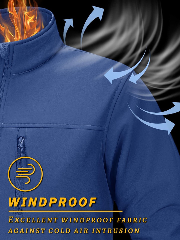Mens Softshell Fleece Lined Jackets Lightweight Water Resistant Hiking ...