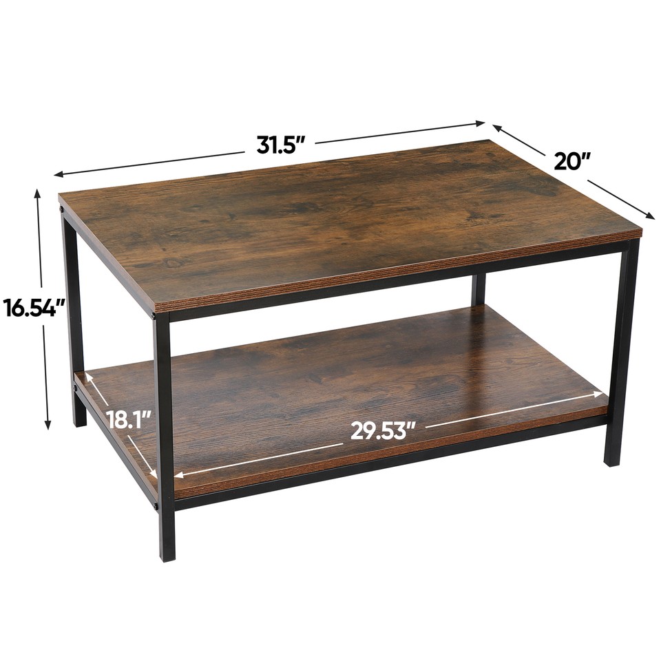 31" Rustic Wood Coffee Table Rectangular Coffee Table with Storage ...