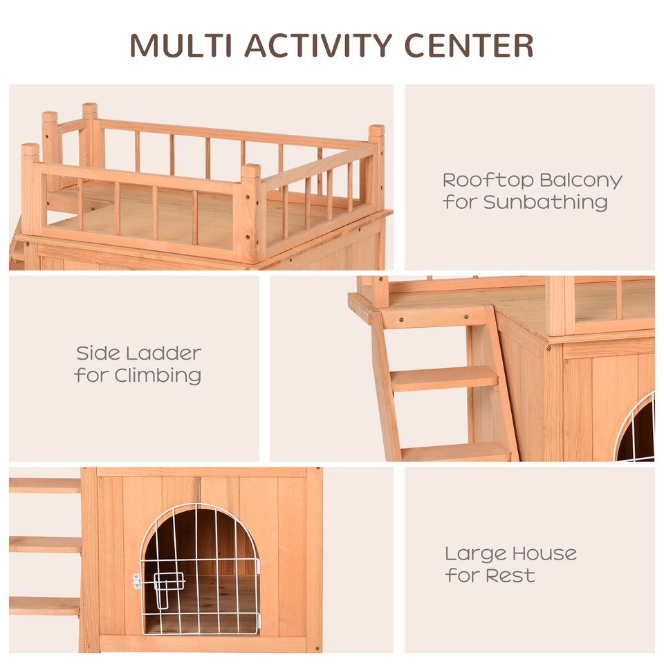 Wooden Pet House Dog Cat Puppy Room Bed Platform Bed Shelter Indoor ...