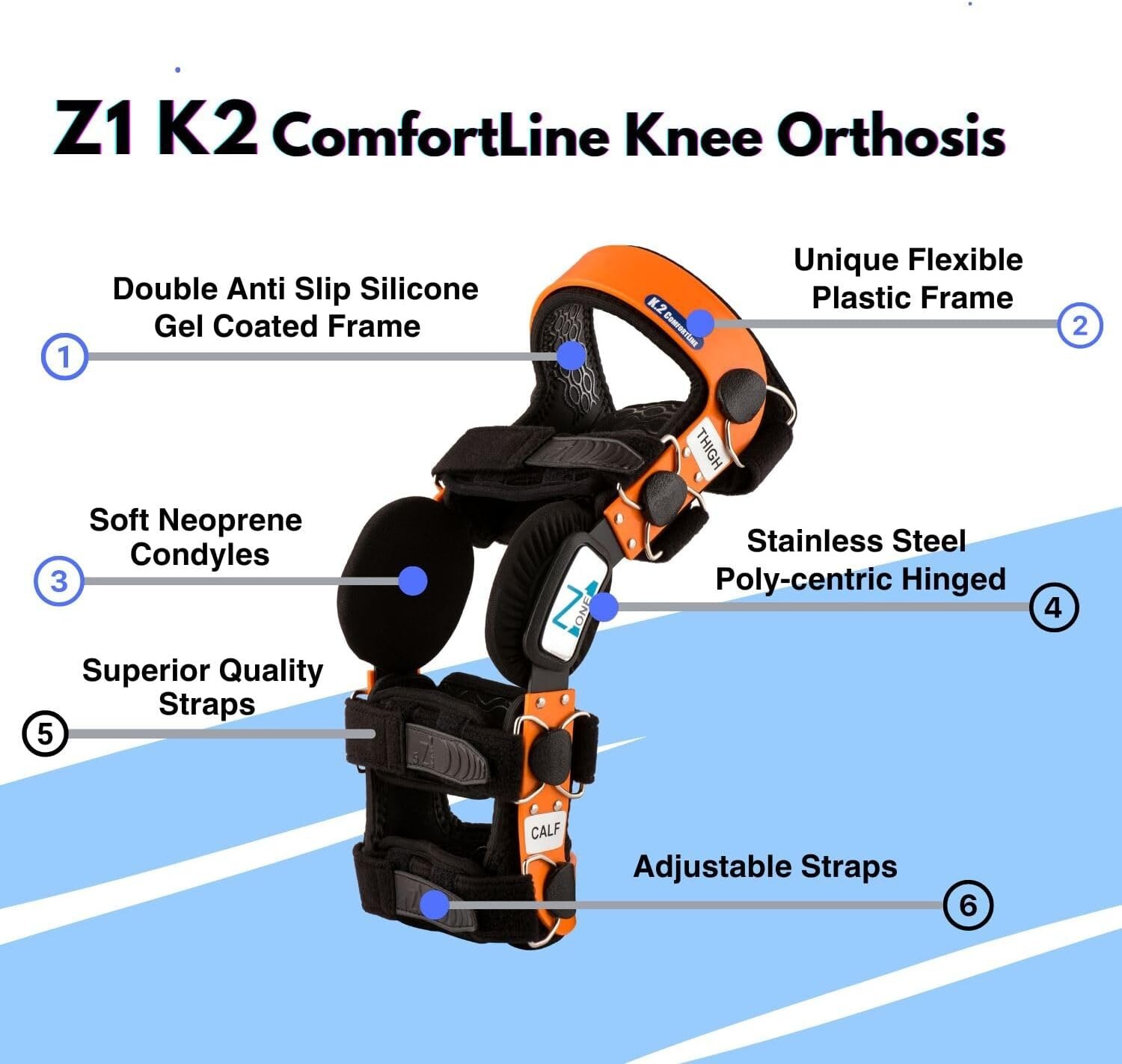 Z1 K2 Knee Brace for ACL Ligament Sports Injuries OA & Knee Pain for ...