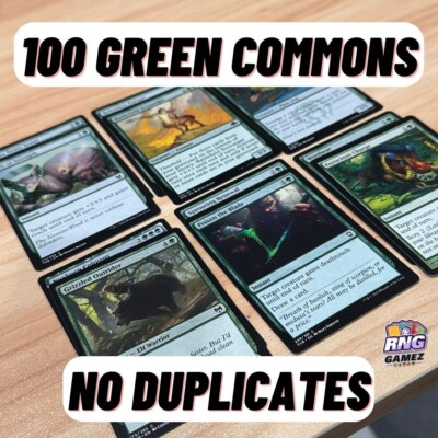 100 GREEN Magic the Gathering Cards Commons Bulk Lot NO DUPLICATES ...