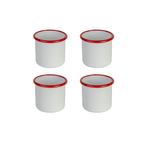 4x Urban Style Enamelware 280ml Porcelain Tumbler Drink Cup w/ Red Rim ...