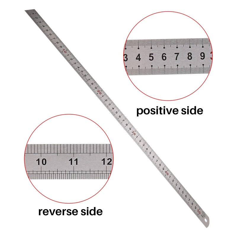 2X( Side Scale Stainless Steel Straight Ruler Measuring Tool 50cm J9M1 ...