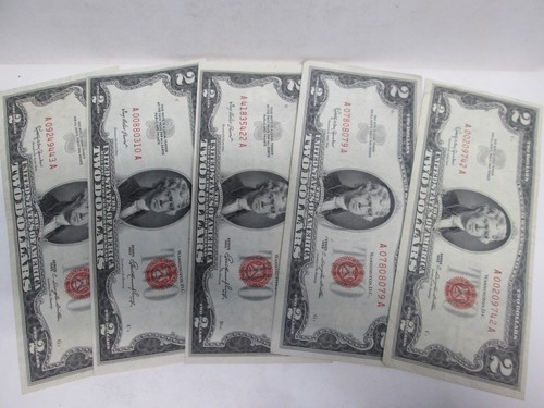 *FIVE MIXED DATE $2 UNITED STATES RED NOTES* | eBay