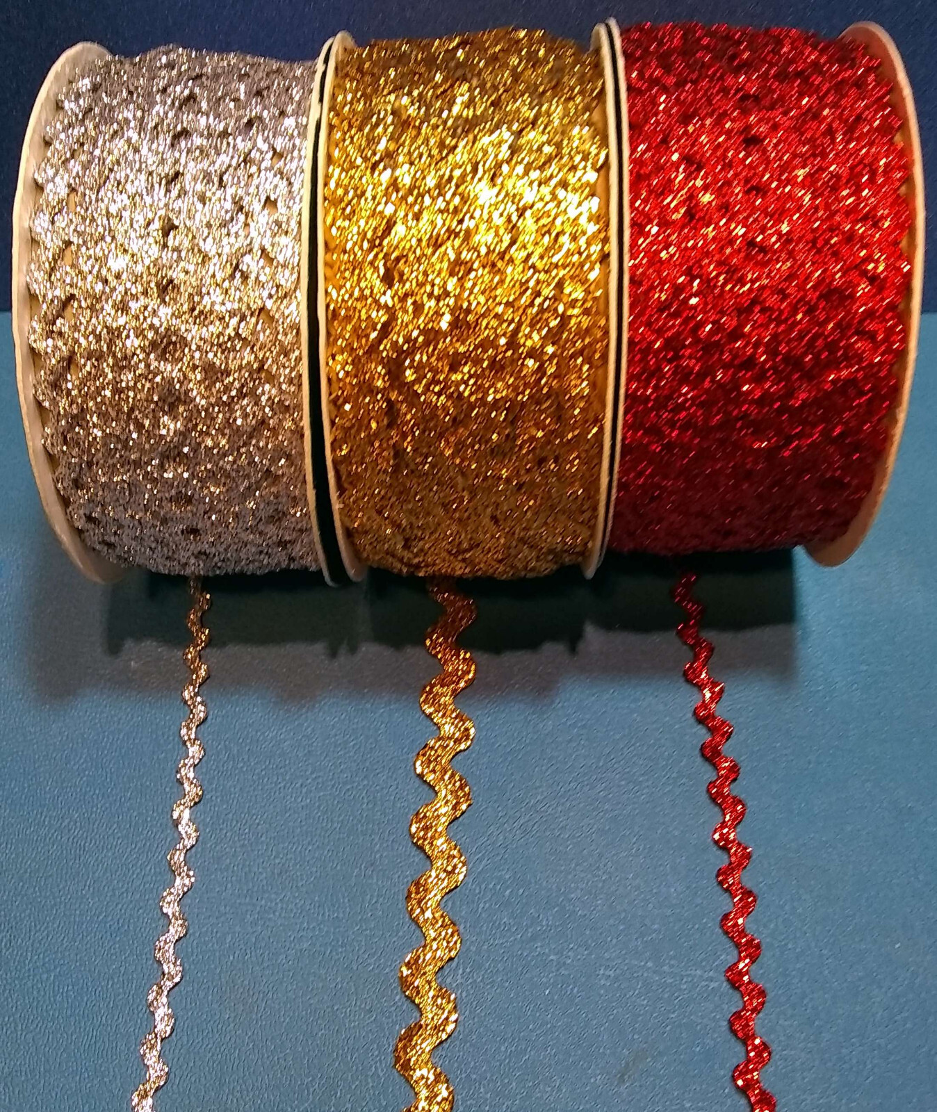 New Old Stock Treasured Trims Small Ric-Rac Ribbon Metallic Red/Silver ...