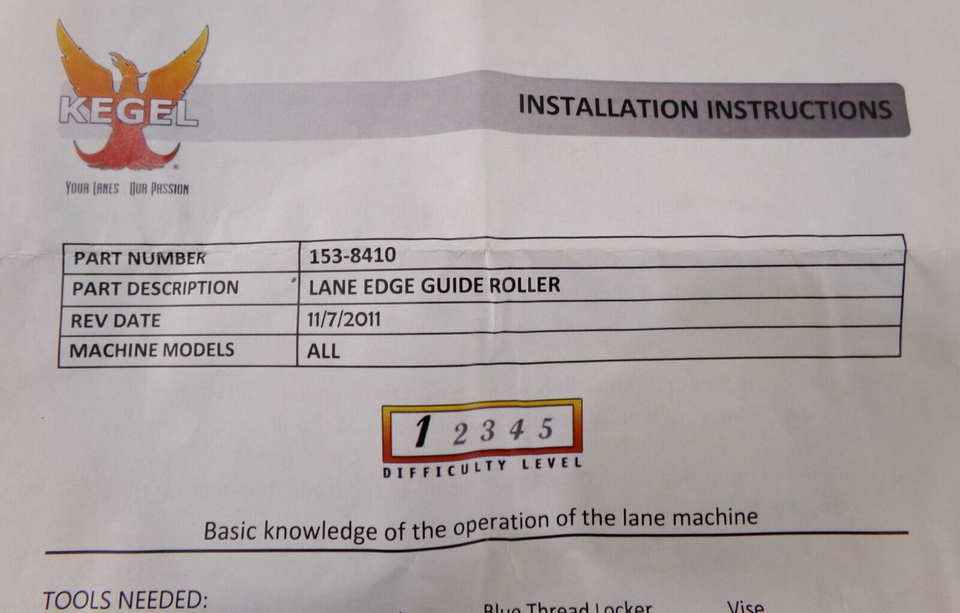 Kegel Lane Edge Guide Roller w/ Bushing (1/2") Part# 153-8410, New S3 ...