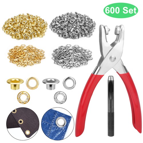 600 Set Grommet Kit Eyelet Snap Buttons Leather Hole Punch Pliers Tools ...