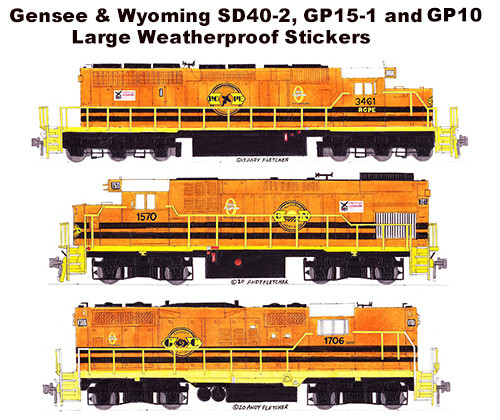 Genesee & Wyoming SD40-2, GP15-1 GP10 3 Large 2.5"x8-10" Stickers Andy ...