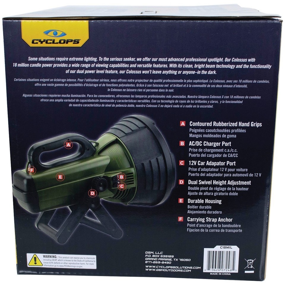 Cyclops C18MIL Colossus 18 Million Candlepower Rechargeable Spotlight ...
