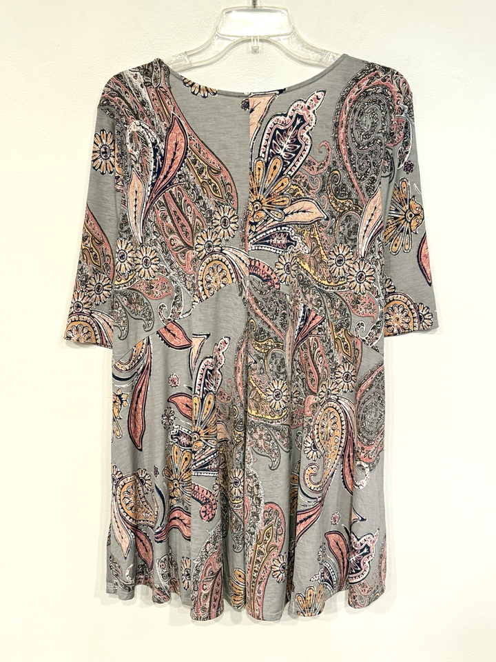Jules & James Women's Blouse XL Gray Paisley Stretch Knit V-Neck Tunic ...