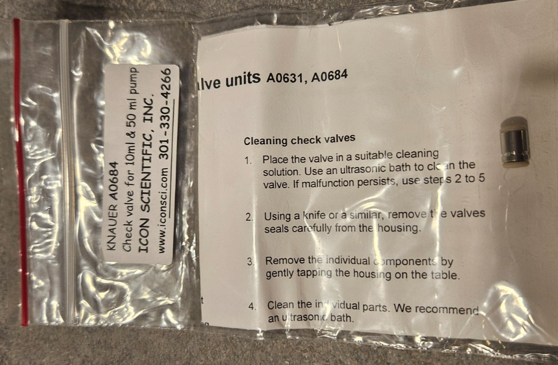 Knauer A0684 check valve unit for 10ml and 50ml pump | eBay