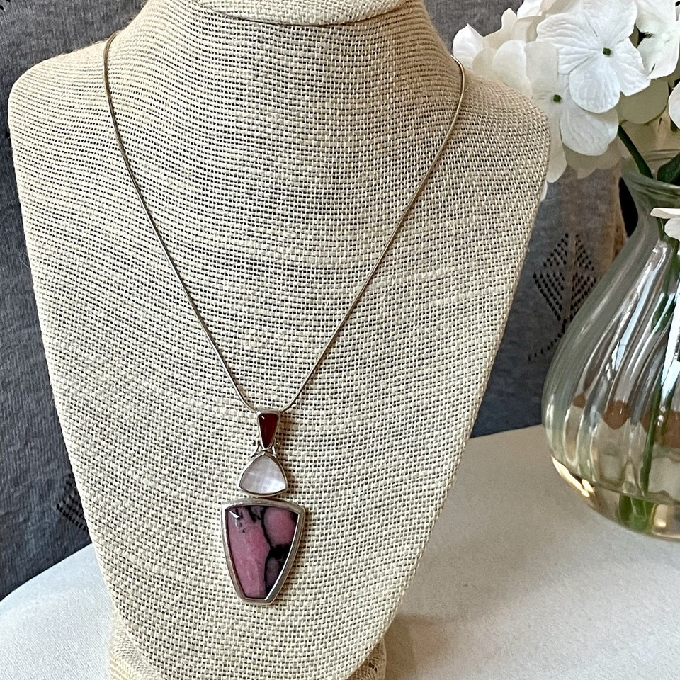 Whitney Kelly Statement Necklace 925 Sterling Silver Rhodonite ...