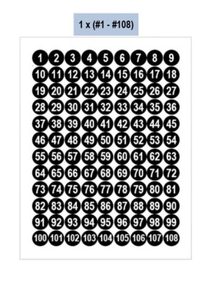3 x (#1 - #108) Stickers: Sequentially Numbered - on 3/4" Round Circle ...