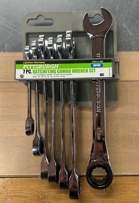 Pittsburgh 7 Piece Ratcheting Combination Wrench Set Metric 8/10/12/13 ...