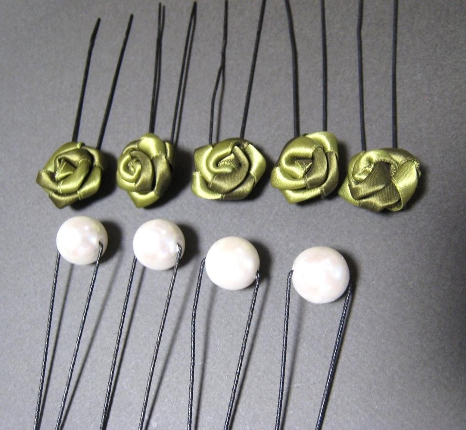 Rose, Mizuhiki, single hairpin, ribbon string, pinch hairpin, pearl ...