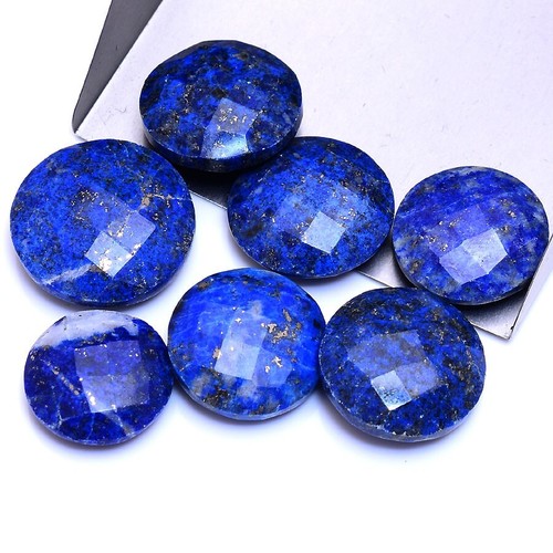 7 Pcs Natural Lapis Lazuli Round Checker Cut Untreated Gemstones Lot ...
