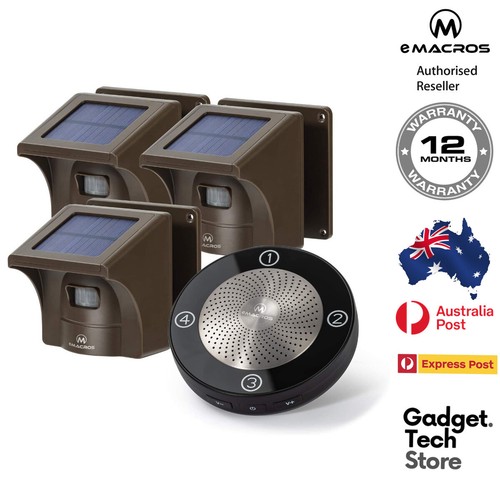 Hosmart / eMacros Rechargable Solar Wireless Driveway Alarm 1Receiver+3 ...