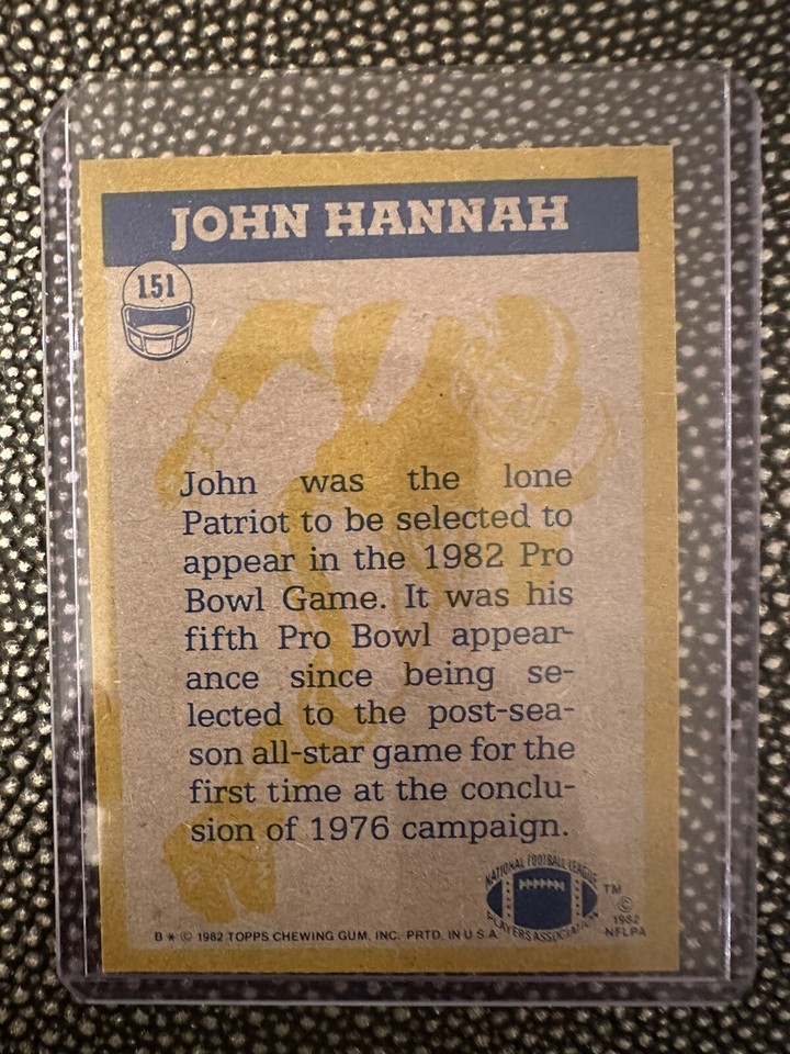 1982 TOPPS JOHN HANNAH CARD#151 UNIVERSITY OF ALABAMA NEW ENGLAND ...