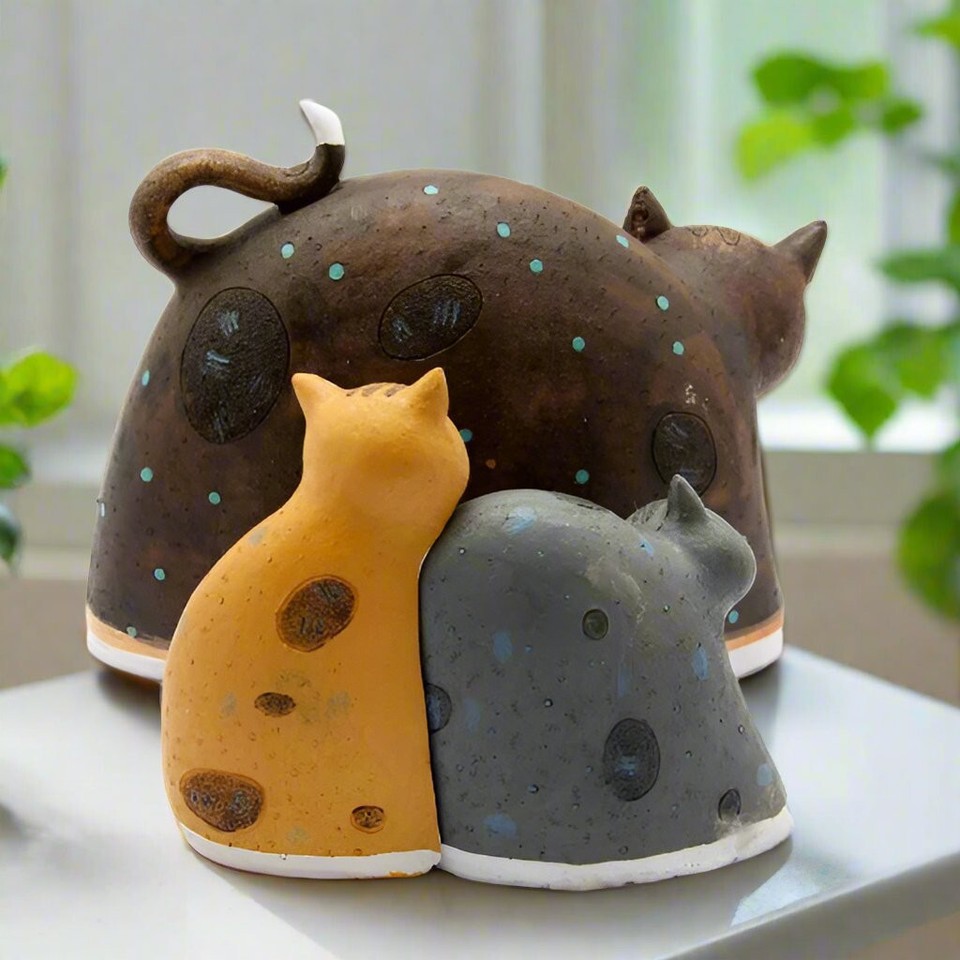 Set of 3 Funny Cat Ornament Cats Statue Figurine Art Sculpture ...