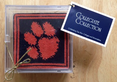 (4) CLEMSON TIGERS CROSS-STITCHED TIGER PAW COASTERS, COLLEGIATE ...
