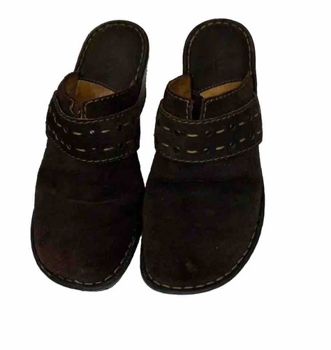 Born Clogs Brown wedges Size 7 small stain top toe left clog Suede Slip ...