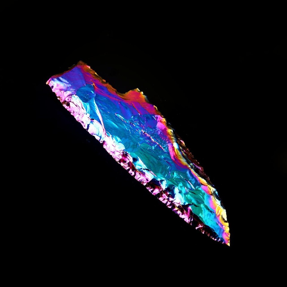 6” Titanium Aura Quartz Crystal Knife Athame Arrowhead Rainbow Obsidian ...