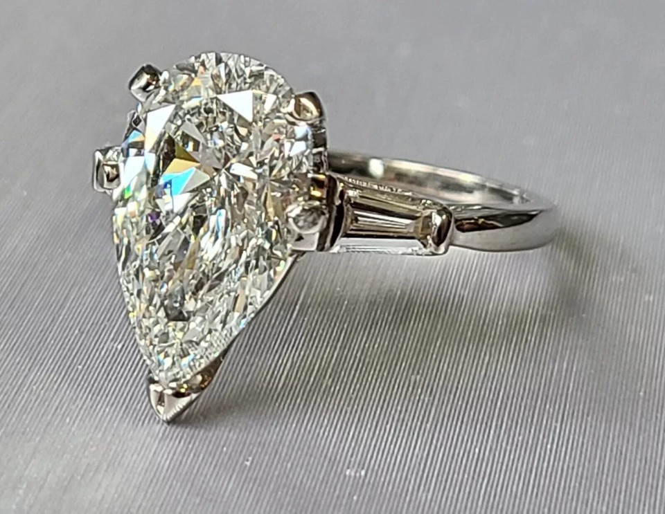 4.35 Ct F VS 2 Pear Shaped 14k White Gold Lab Grown Diamond Ring IGI ...