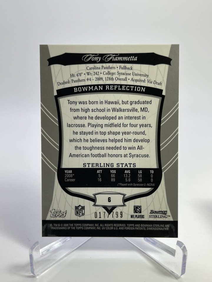 Tony Fiammetta Carolina Panthers 2009 Bowman Sterling Football Rookie ...