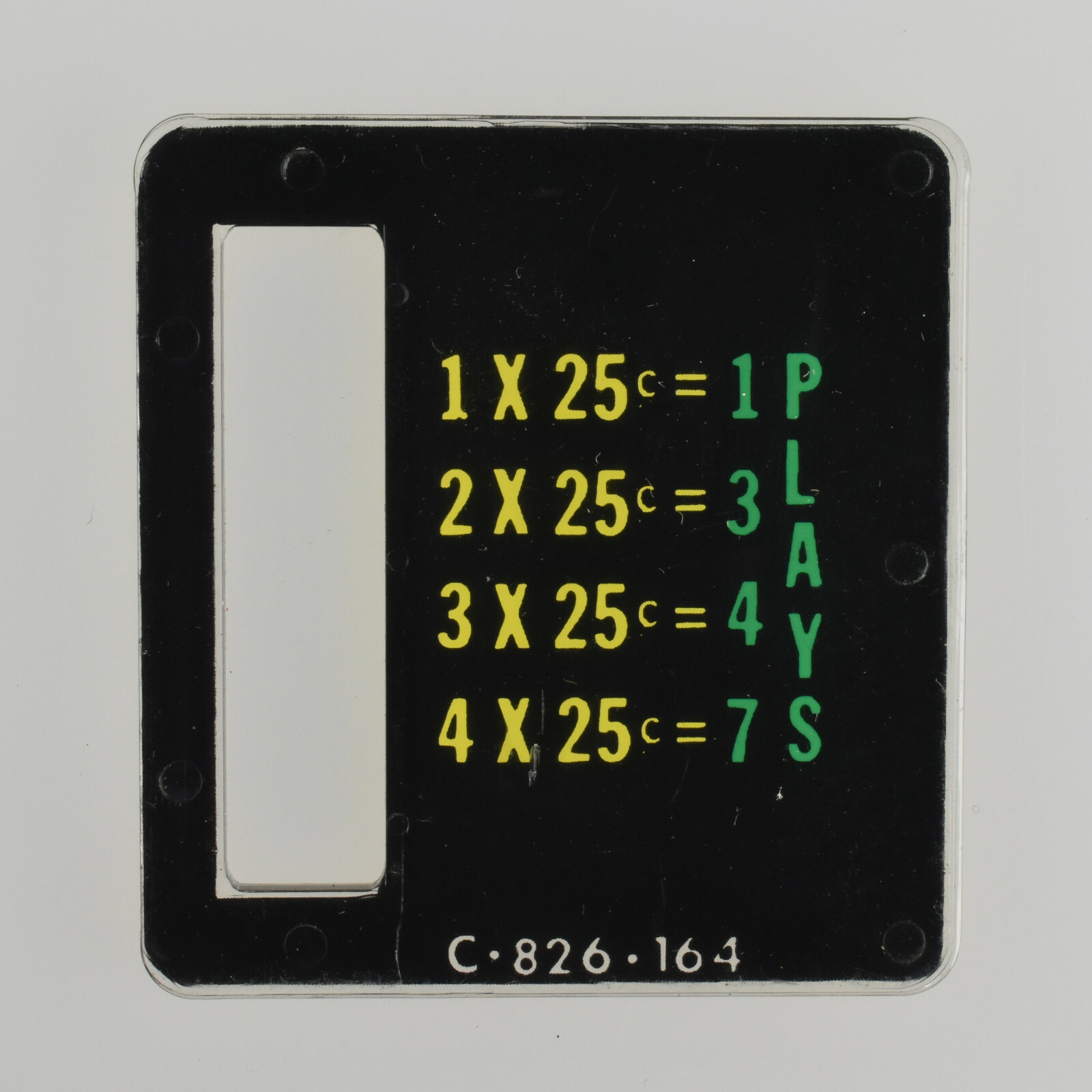 VTG Pinball Machine Arcade Bally Plastic Price Plate 25cent 1 3 4 7 ...