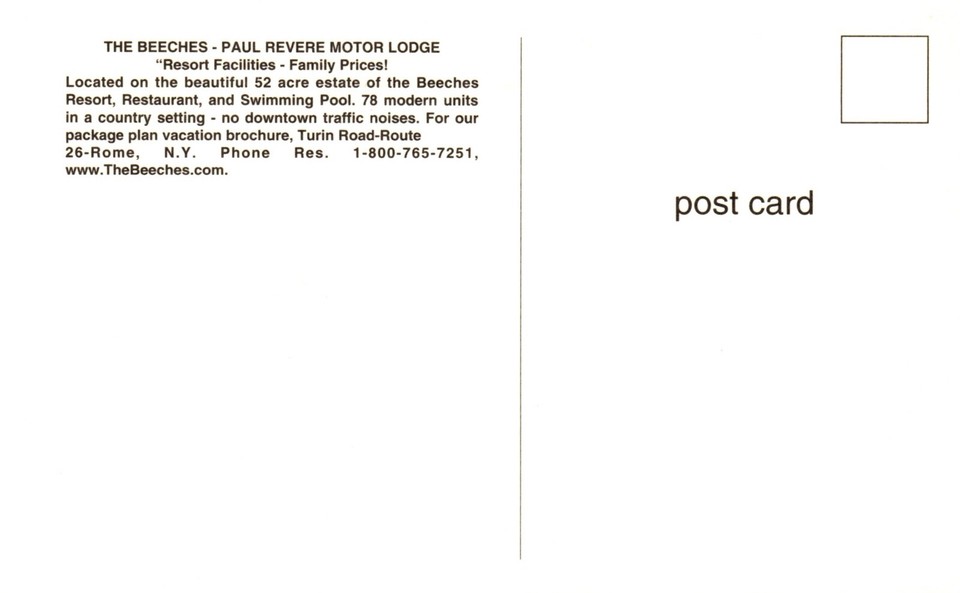 Postcard Beeches Paul revere motor lodge, Rome, New York | eBay