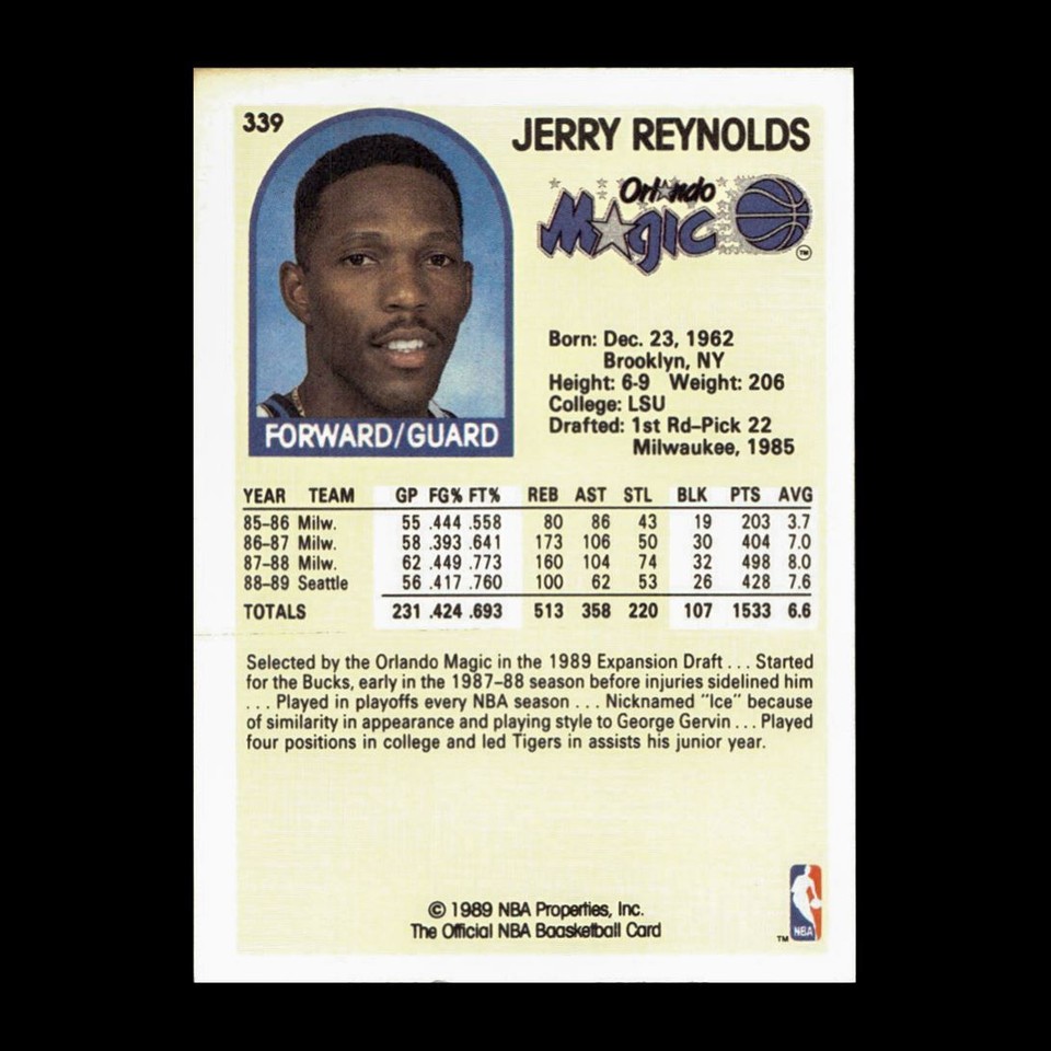 Jerry Reynolds 1989-90 Hoops Rookie Orlando Magic #339 R331A 55 | eBay