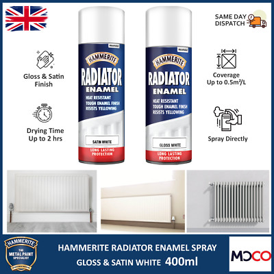 Hammerite Radiator Enamel Aerosol Metal Spray Paint Satin Gloss White ...