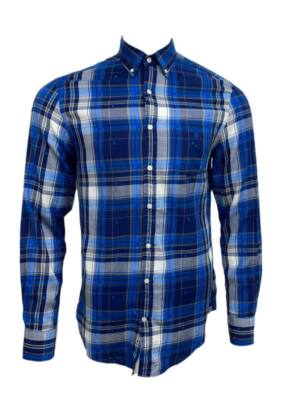 GANT Uomo Blu Nautico Twill Madras Città Barel Camicia 342904 Tg. M Nwt ...