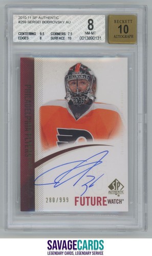 2010-11 SP Authentic Future Watch Auto Sergei Bobrovsky RC BGS 8 Auto ...