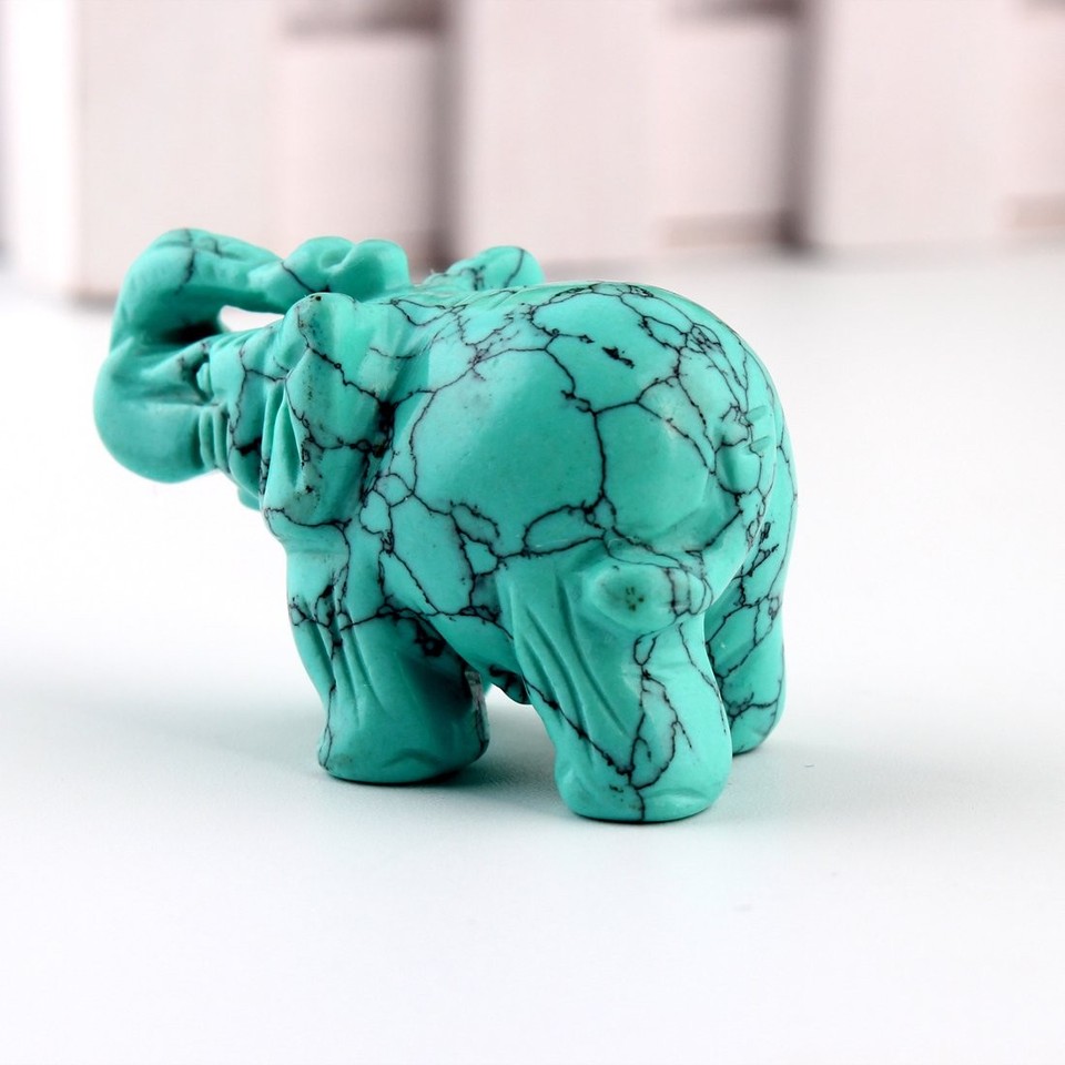 Green Turquoise Elephant 1.5 Inch Statue Natural Stone Carved Figurine ...