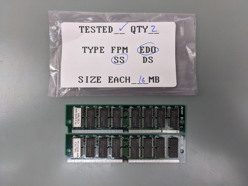 (2) ACER 16MB EDO SIMMs, 72-pin RAM Memory Sticks (32MB Total) 7T.C2230 ...