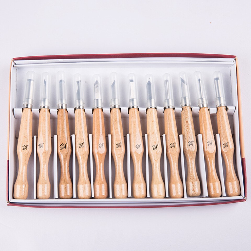 12Pcs Wood Carving Hand Chisel Tool Set Professional Woodworking Gouges ...